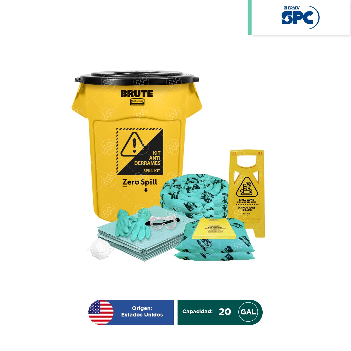 Kit antiderrames para líquidos agresivos o hazmat SPC 20 Gal ...
